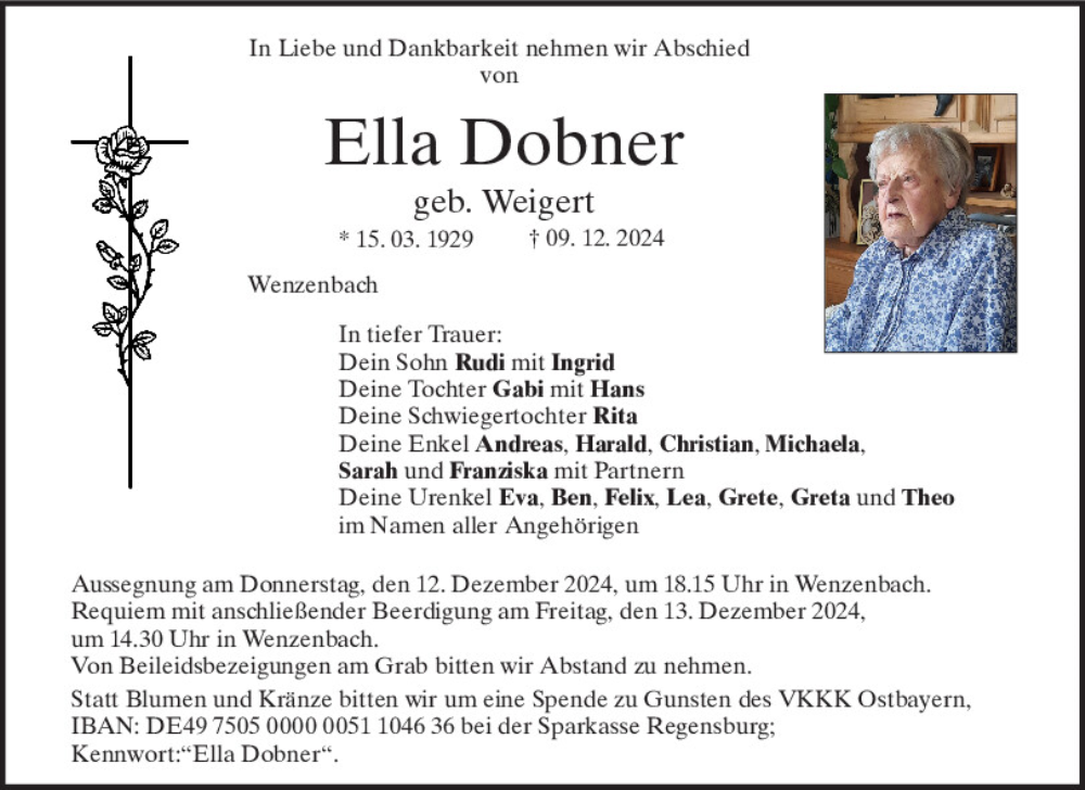 Traueranzeigen von Ella Dobner | Mittelbayerische Trauer