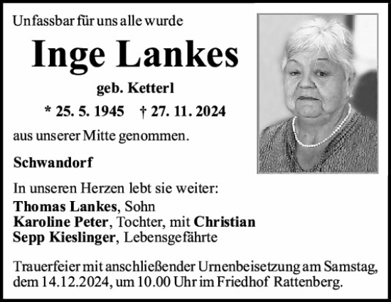 Traueranzeigen von Inge Lankes | Mittelbayerische Trauer
