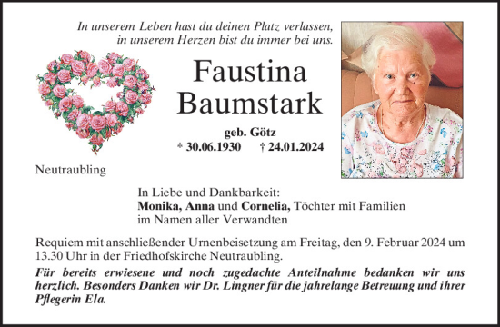 Traueranzeigen von Faustina Baumstark | Mittelbayerische Trauer