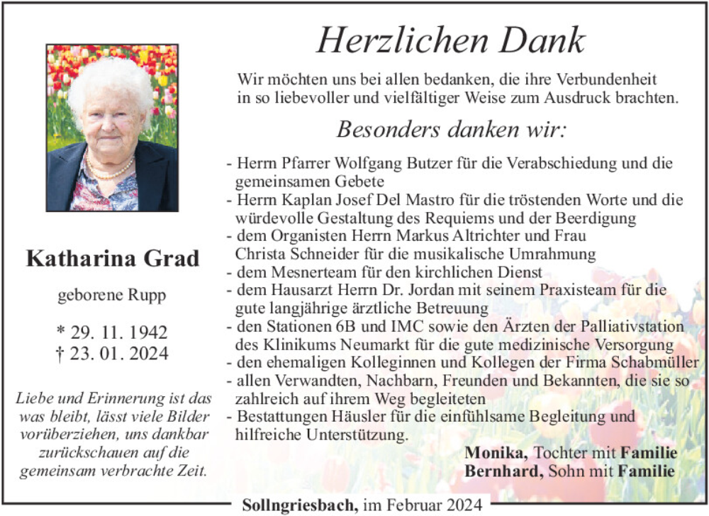 Traueranzeigen von Katharina Grad | Mittelbayerische Trauer