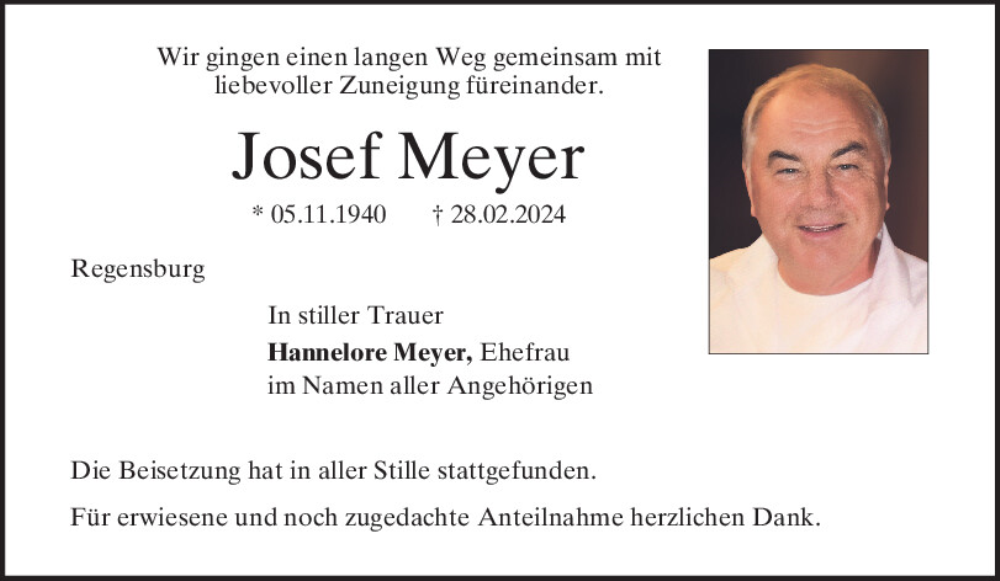 Traueranzeigen von Josef Meyer | Mittelbayerische Trauer