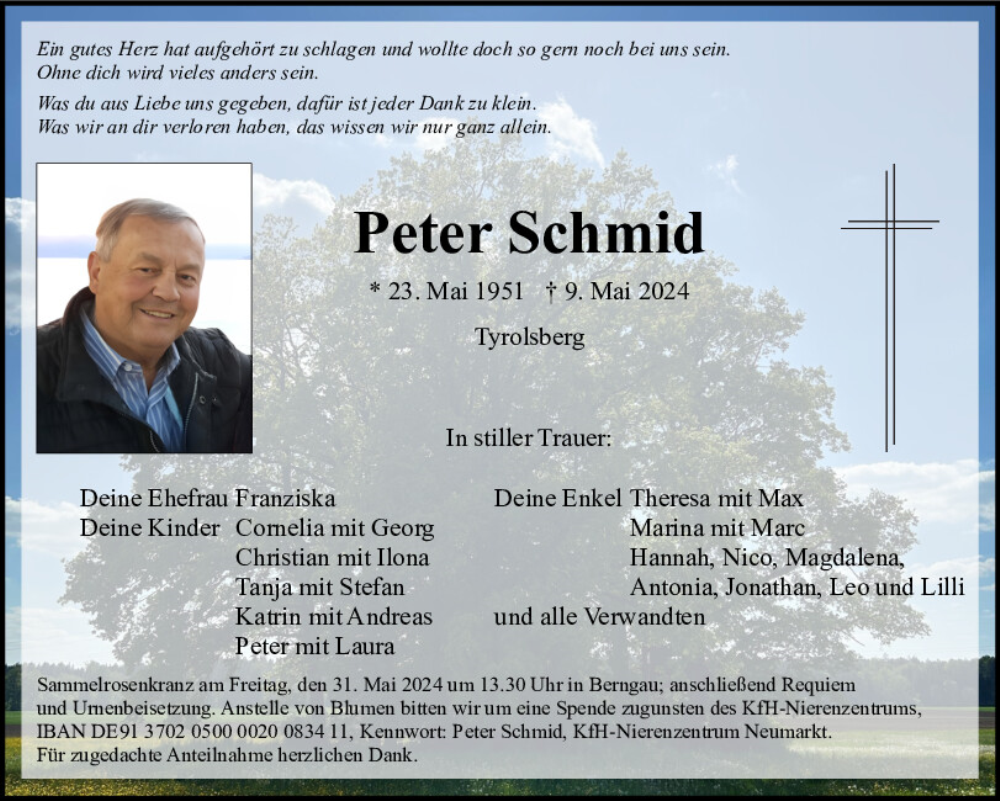 Traueranzeigen von Peter Schmid | Mittelbayerische Trauer