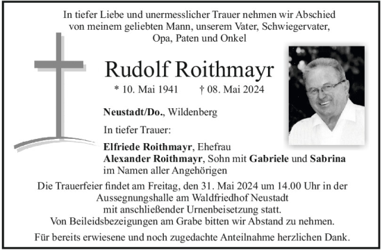 Traueranzeigen von Rudolf Roithmayr | Mittelbayerische Trauer