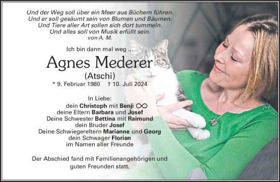 Traueranzeigen von Agnes Mederer | Mittelbayerische Trauer