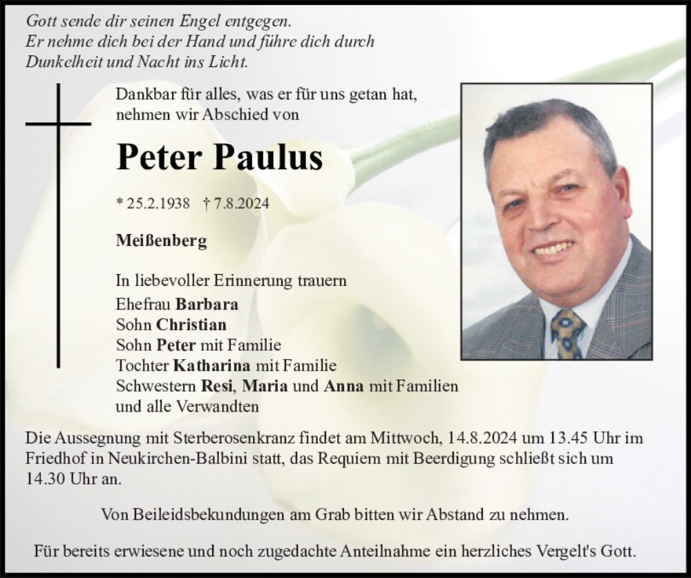 Traueranzeigen von Peter Paulus | Mittelbayerische Trauer