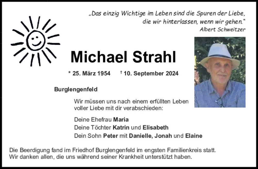 Traueranzeigen von Michael Strahl | Mittelbayerische Trauer