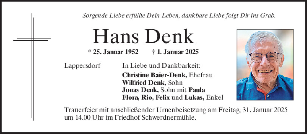 Traueranzeigen von Hans Denk | Mittelbayerische Trauer