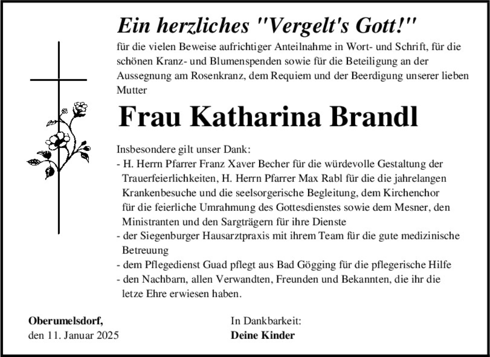 Traueranzeigen von Katharina Brandl | Mittelbayerische Trauer
