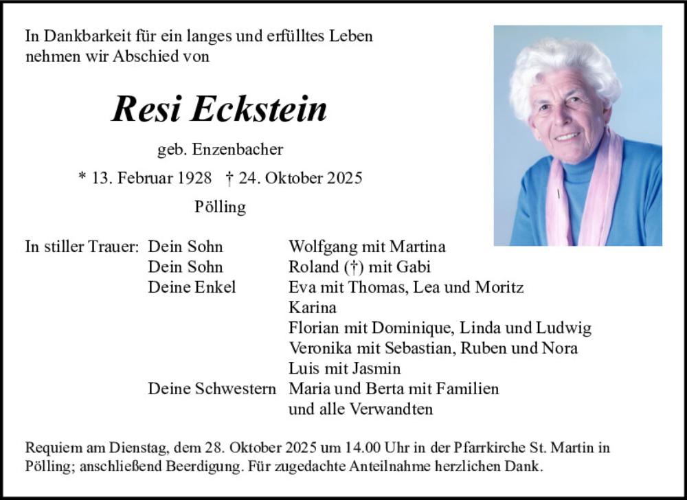 Traueranzeigen von Resi Eckstein | Mittelbayerische Trauer