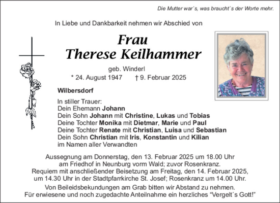 Traueranzeigen von Therese Keilhammer | Mittelbayerische Trauer