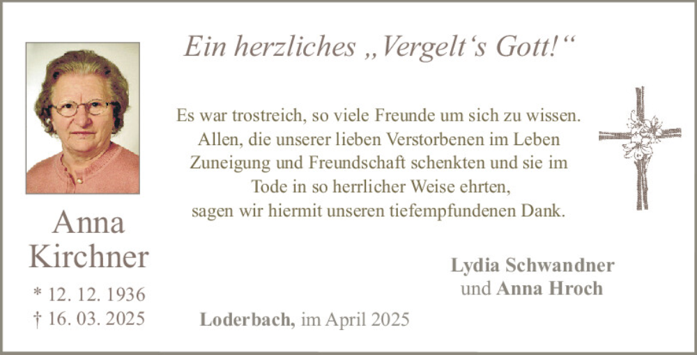 Traueranzeigen von Anna Kirchner | Mittelbayerische Trauer