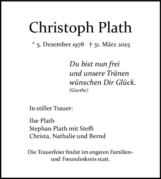 Traueranzeigen von Christoph Plath | Mittelbayerische Trauer