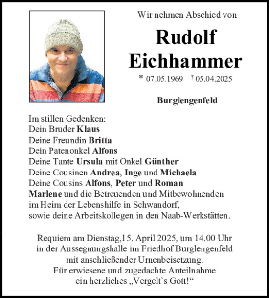 Traueranzeigen von Rudolf Eichhammer | Mittelbayerische Trauer