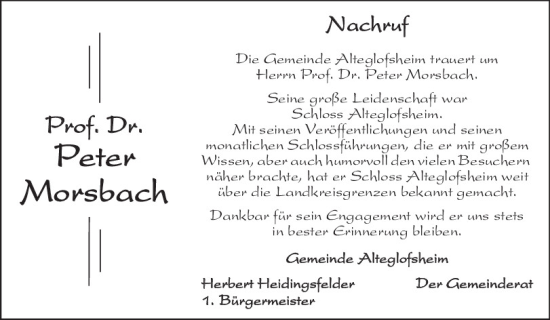 Traueranzeigen von Peter Morsbach | Mittelbayerische Trauer