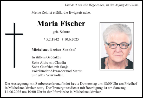 Traueranzeigen von Maria Fischer | Mittelbayerische Trauer