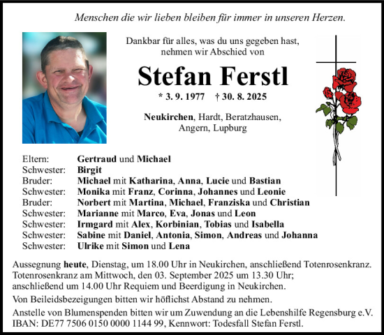 Traueranzeigen von Stefan Ferstl | Mittelbayerische Trauer