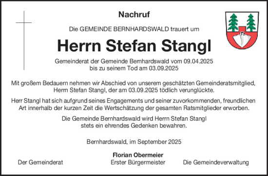 Traueranzeigen von Stefan Stangl | Mittelbayerische Trauer